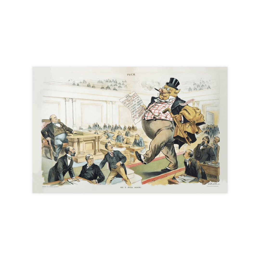 Matte Political Cartoon Poster, Anti-tariff Tariff Lobbyist 1896, Puck ...