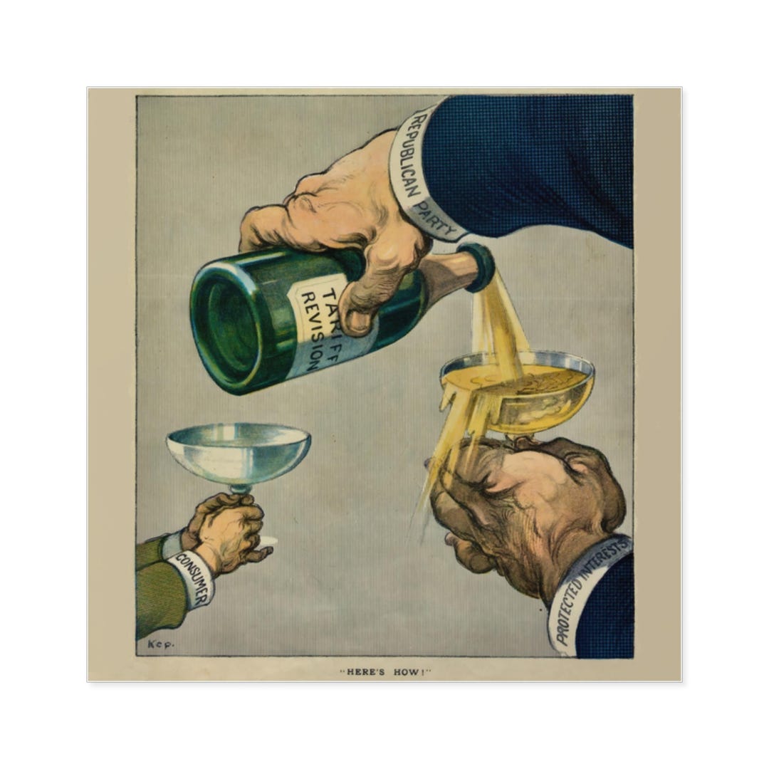 Square Stickers, Anti-tariff Political Cartoon From Puck Magazine ...