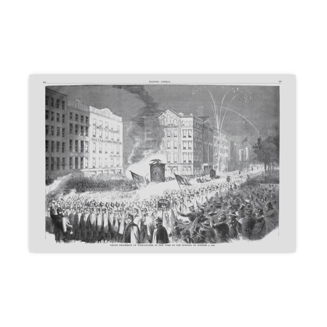 Vintage Wide-awakes Etching Poster Print, Lincoln Elections Art ...