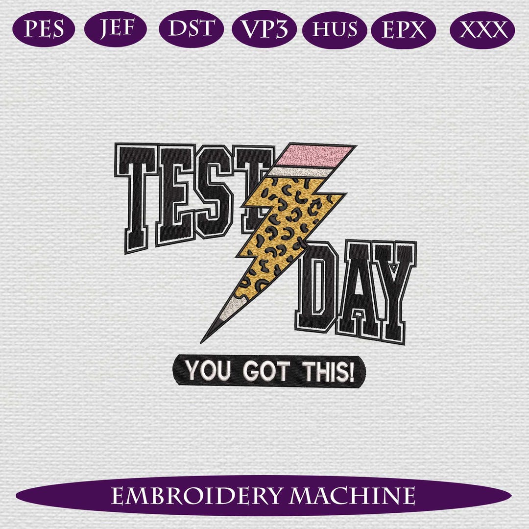 Test Day Embroidery Design, Lightning Bolt Patch, Motivational School ...
