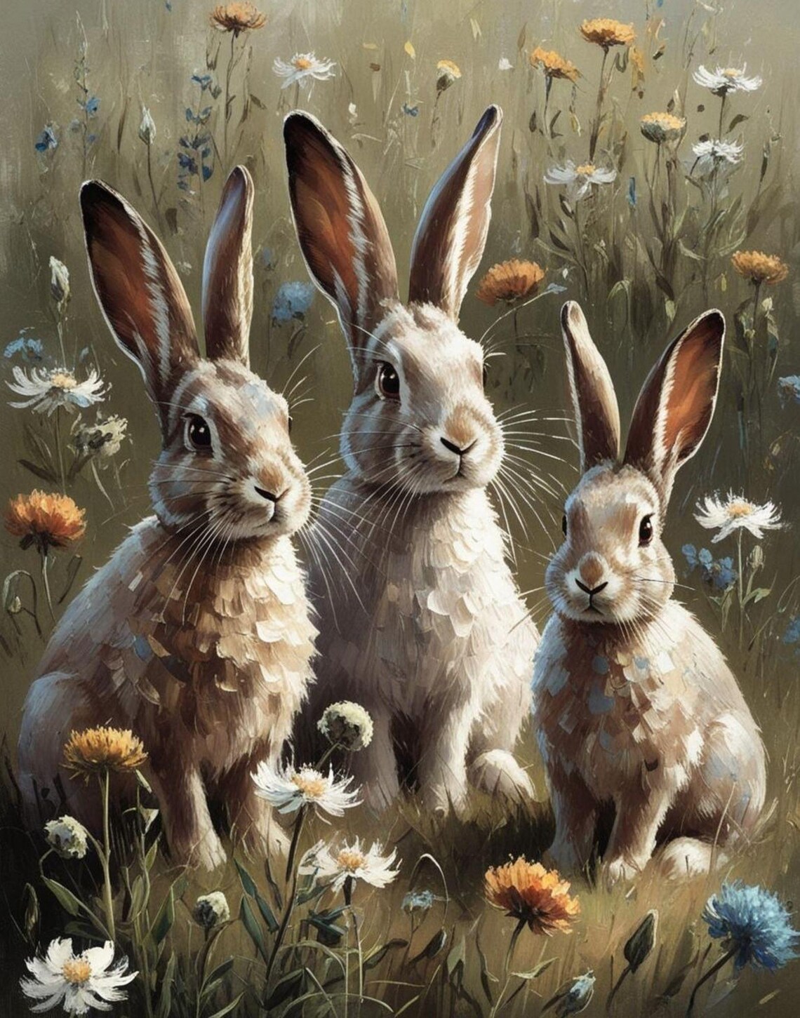 Three Bunnies - Instant Download Printable - Easter Spring Bunny ...