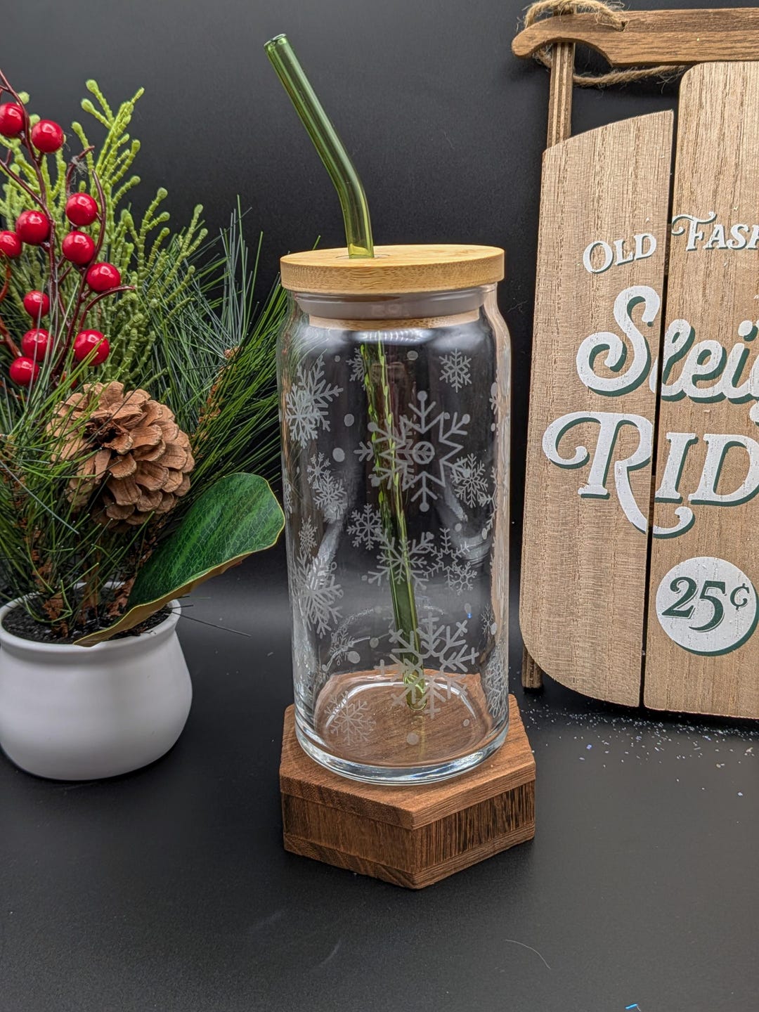 Winter Snowflakes Etched Glass Can - Etsy