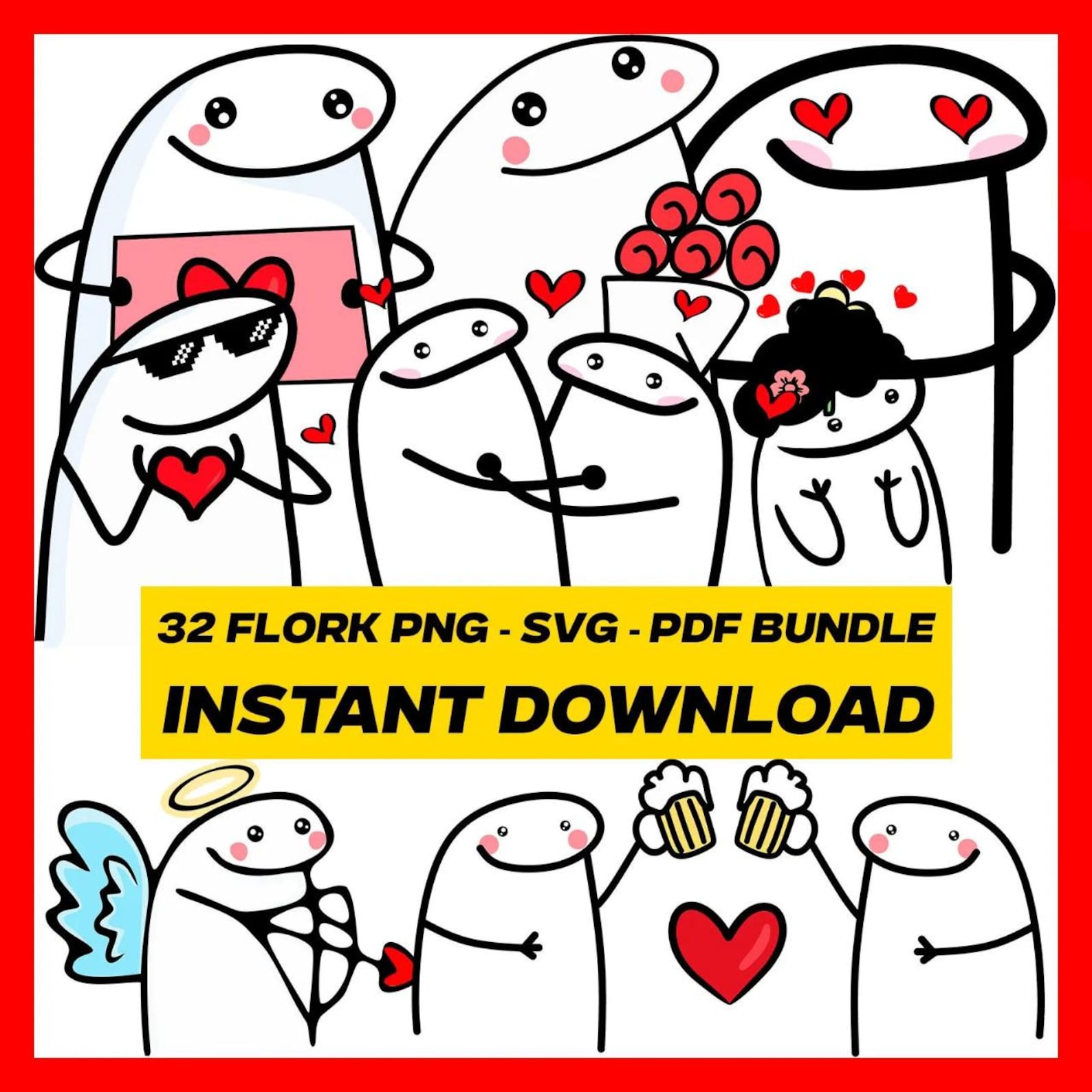 Paquete de 32 diseños de Flork San Valentin, Enamorados flork, San ...