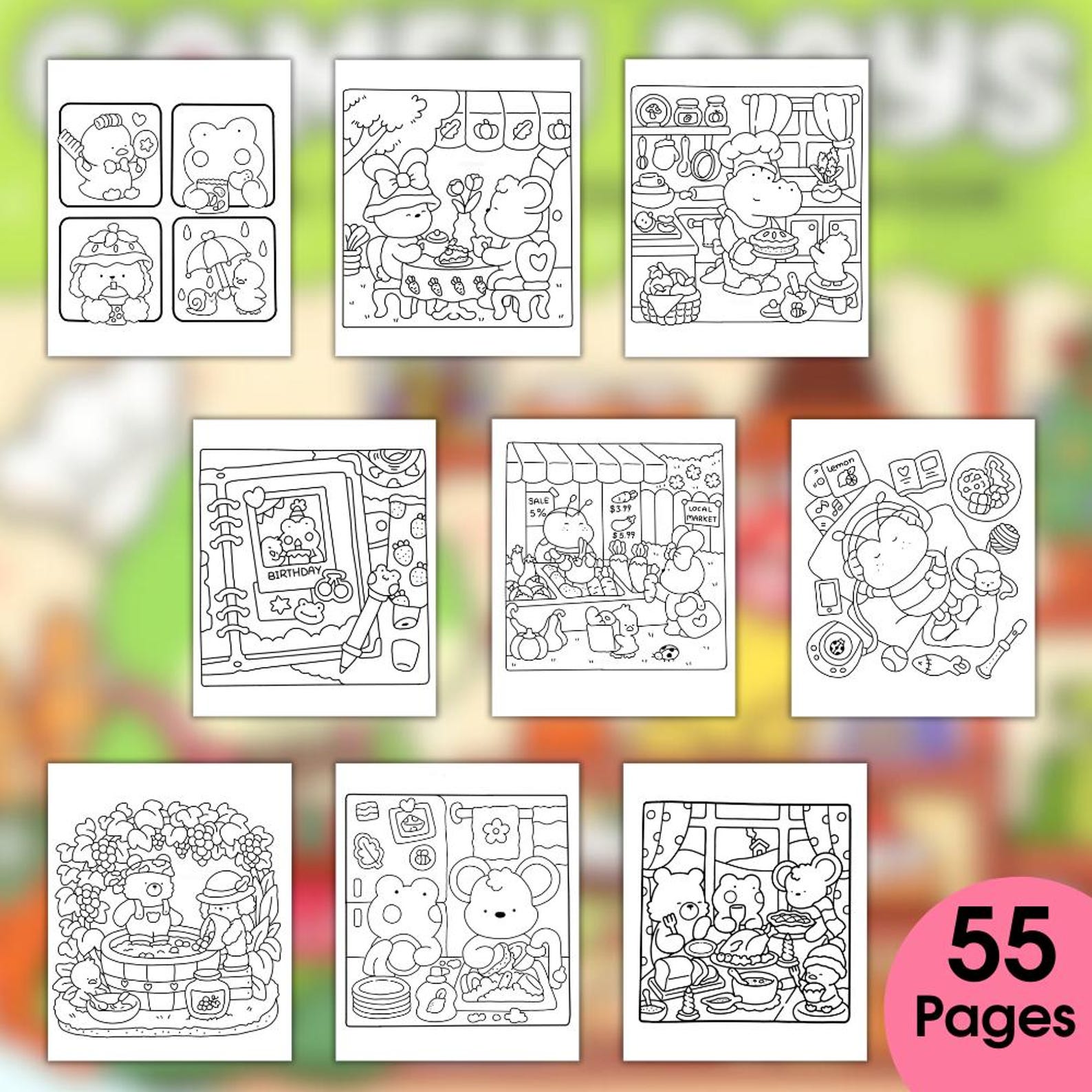 Comfy Days Coloring Book – 55 Cute Kawaii Printable Pages | Cozy ...