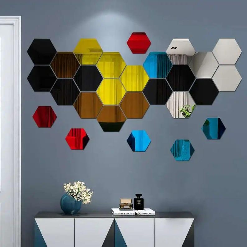 3D Hexagon Mirror Wall Stickers – 6 or 12 Piece Set - Etsy