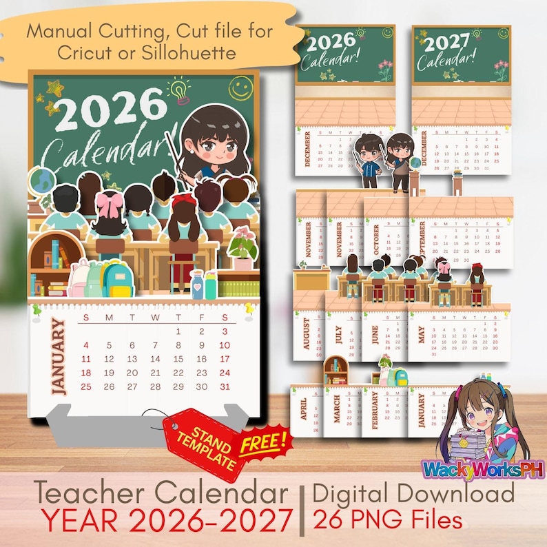 2026-2027 Teacher Desk Calendar: Classroom Theme, Printable PNG ...