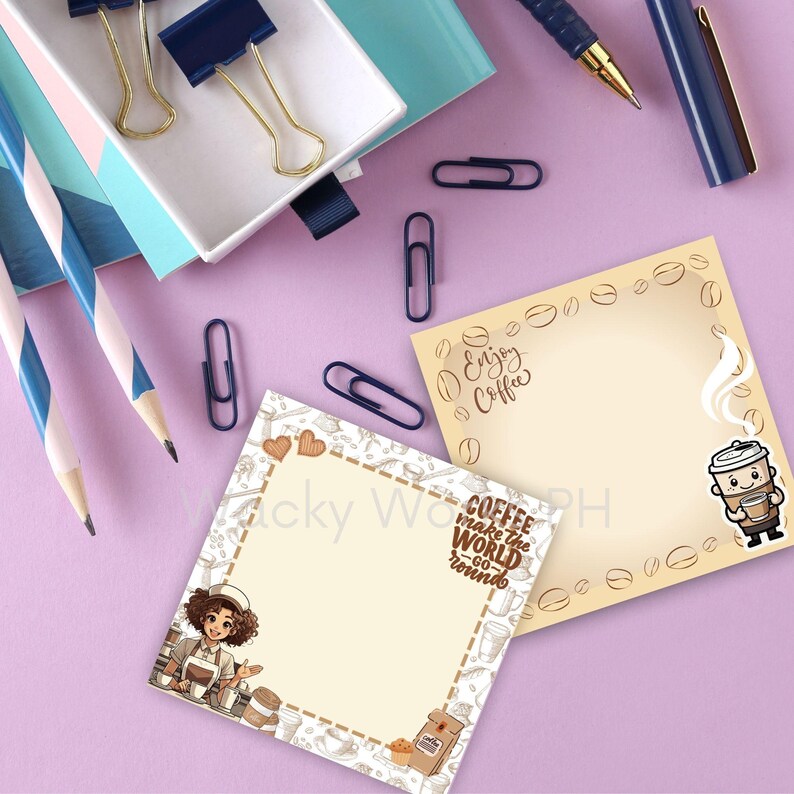 Coffee-themed Digital Notepad: Printable Sticky Notes (3x3, PNG & PDF ...