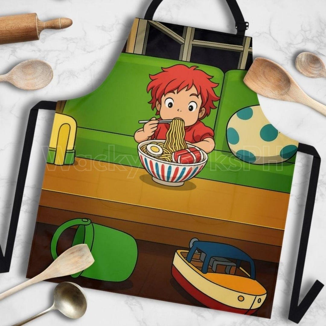 Anime Apron - Ponyo Eating Ramen Kitchen Gift Inspired by Ghibli - Etsy