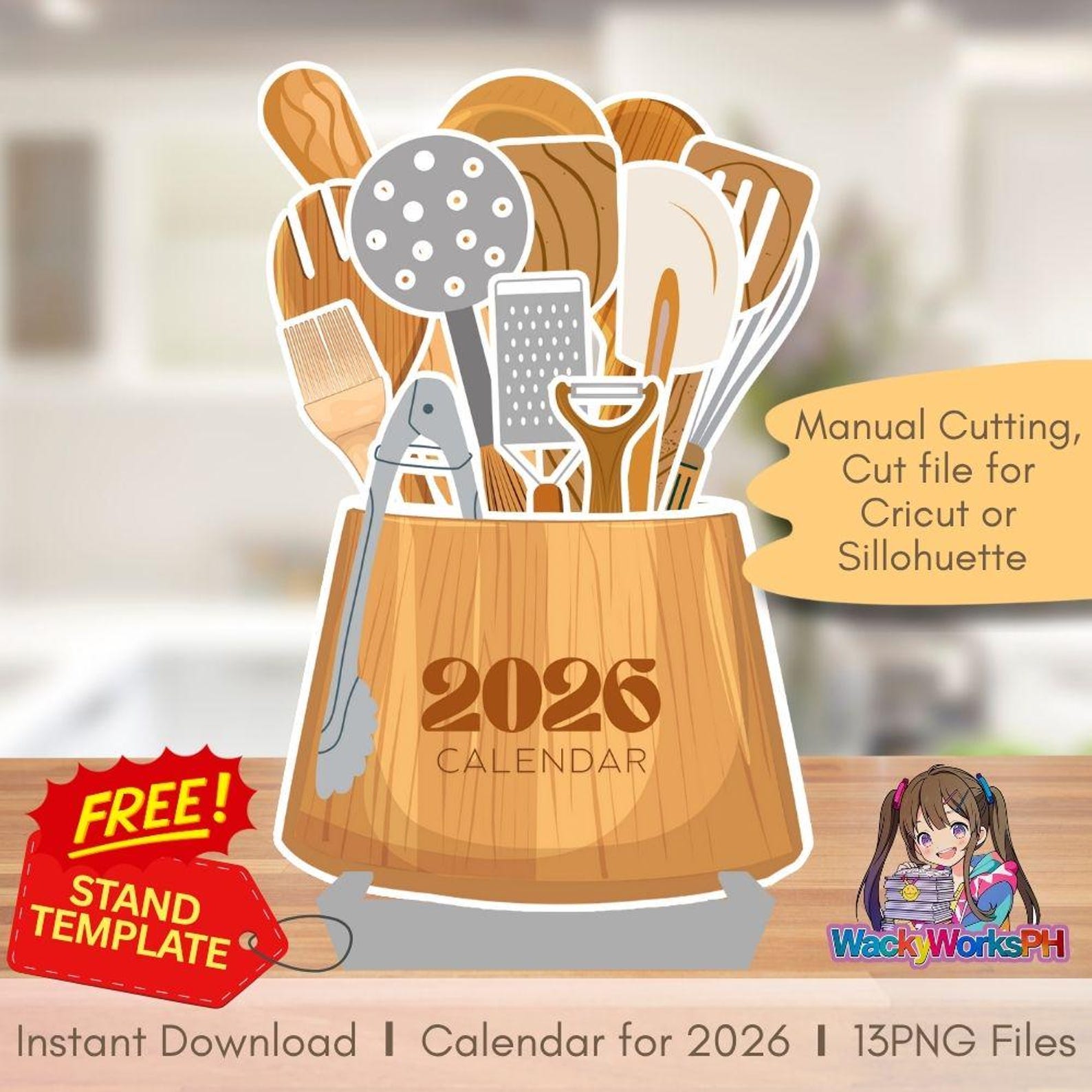 2026 Kitchen Utensils Calendar: Printable DIY Monthly Planner (PNG ...