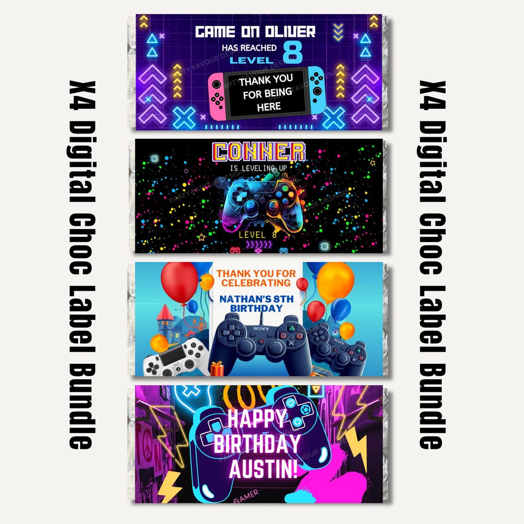 X4 Bundle Computer. Gamer Birthday Theme Digital Personalised Chocolate ...