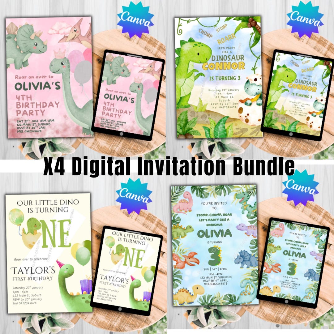 X4 Bundle Dinosaur Theme. Dinosaur Invitation. Dinosaur Party ...