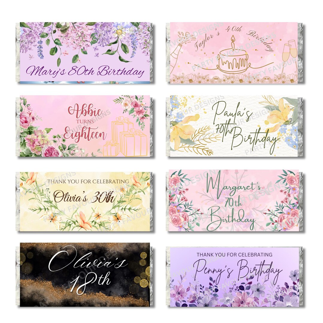 Digital Ladies Birthday Theme / Personalised Chocolate Labels - Etsy