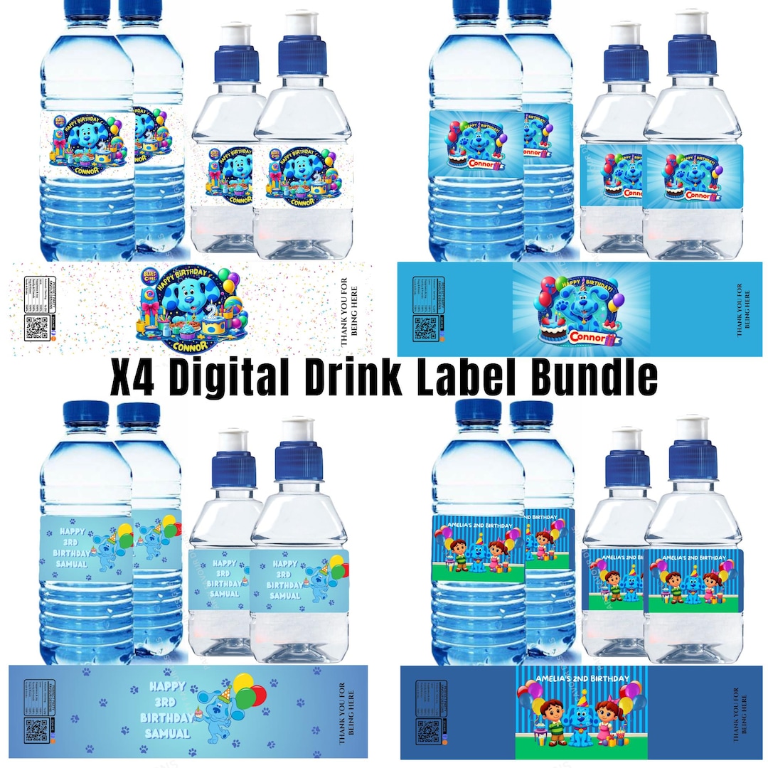 X4 Bundle Blues Clues Digital Personalised Water/pop Top Label. - Etsy