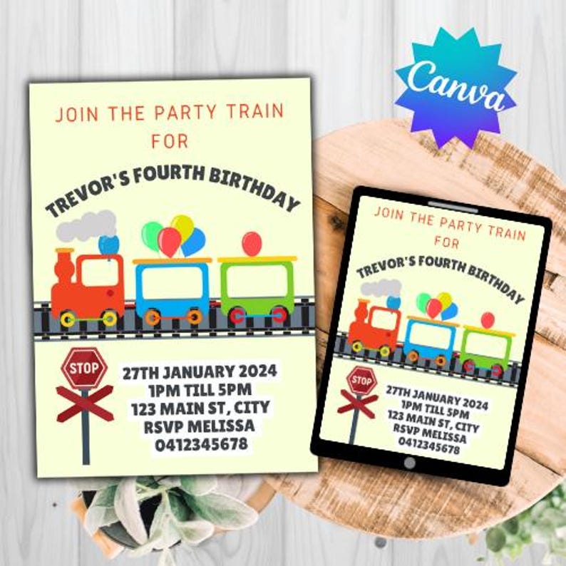X4 Bundle Trains Theme. Train Invitation Digital Personalised Birthday ...