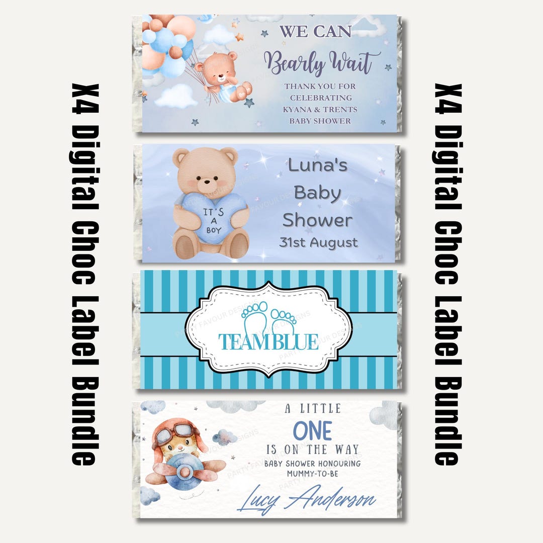 X4 Bundle Baby Shower, Gender Reveal Theme / Personalised Chocolate ...