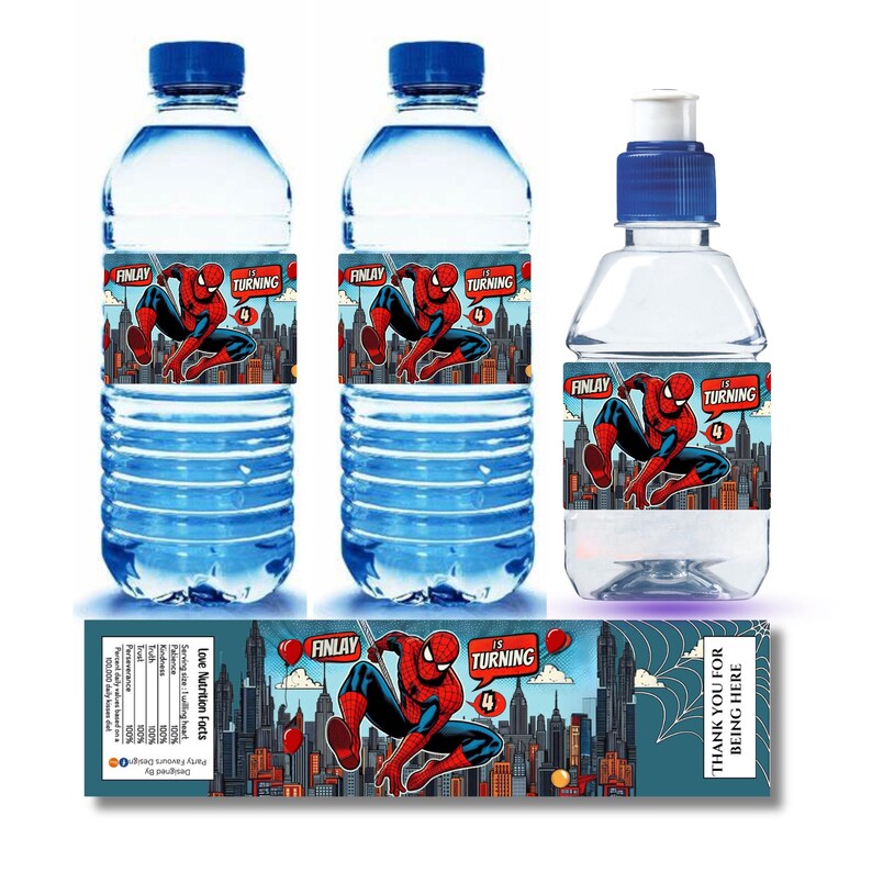Digital Spiderman Personalised Water/pop Top Label. - Etsy Australia
