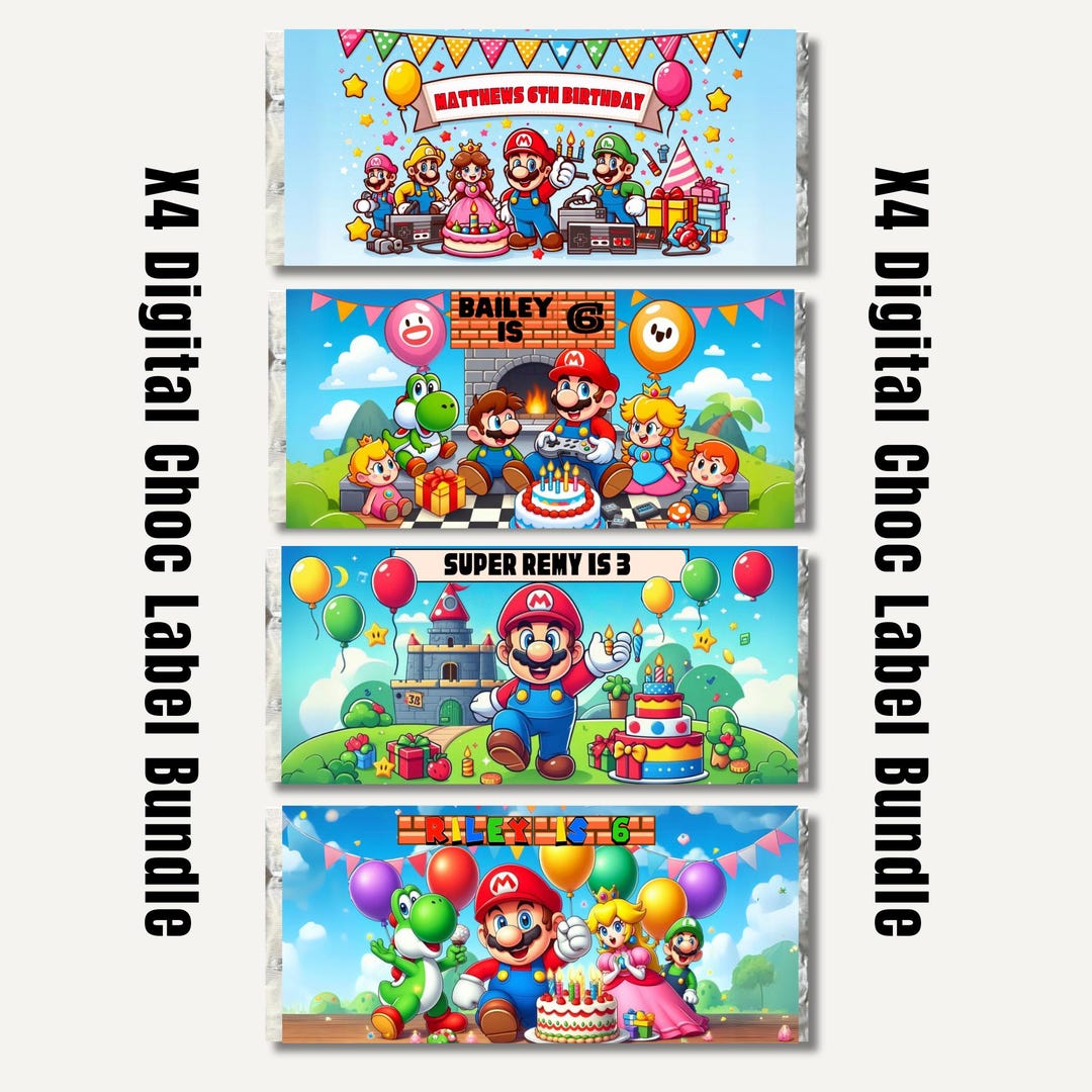 X4 Bundle Super Mario Birthday Theme /digital Personalised Chocolate ...