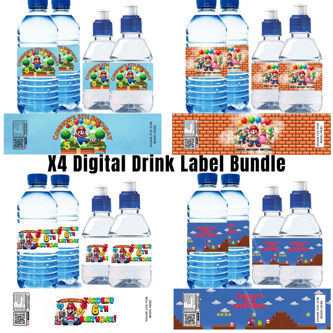X4 Bundle Mario Bros. Gamer. Theme Personalised Water/pop Top Label. - Etsy