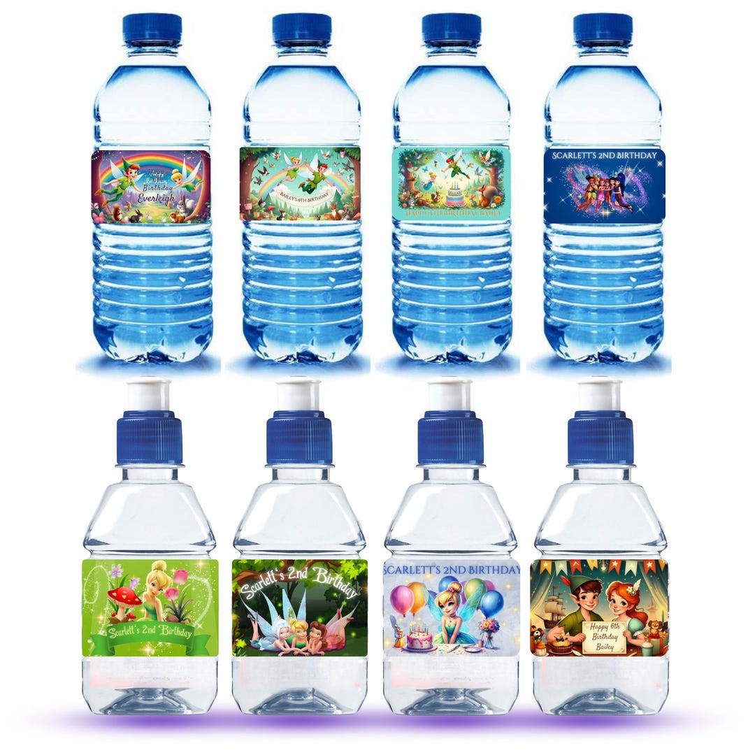 Digital Tinkerbell. Peter Pan Theme Personalised Water/pop Top Label ...