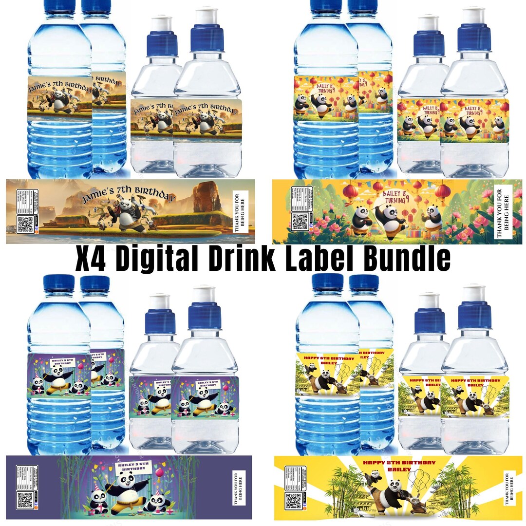 X4 Bundle Kung Fu Theme Digital Personalised Water/pop Top Label. - Etsy