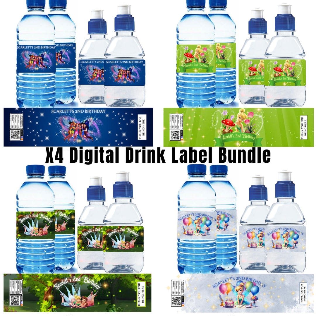 X4 Bundle Tinkerbell Theme Digital Personalised Water/pop Top Label. - Etsy