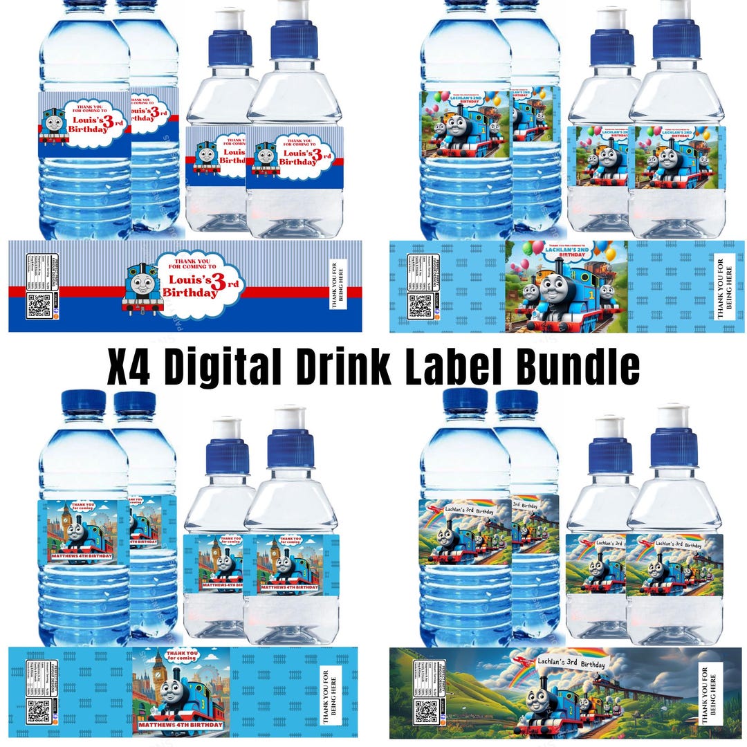 X4 Bundle Thomas the Tank Engine Theme Personalised Water/pop Top Label ...