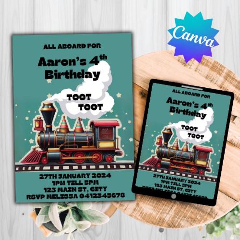 X4 Bundle Trains Theme. Train Invitation Digital Personalised Birthday ...