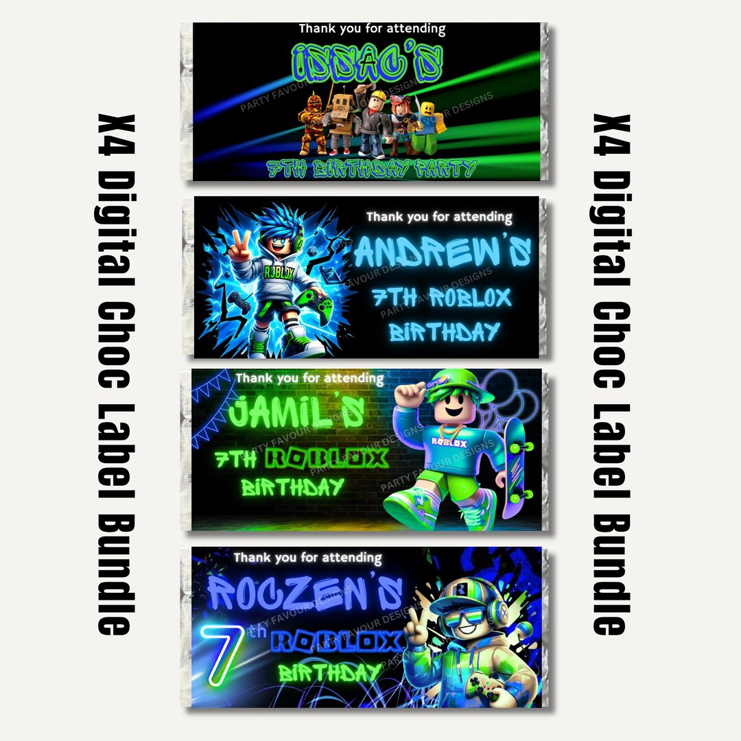 X4 Bundle Roblox Birthday Theme / Personalised Chocolate Labels - Etsy