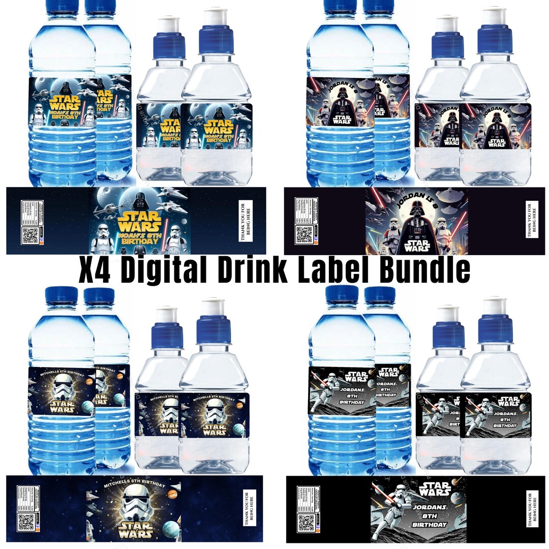X4 Bundle Star Wars Theme Digital Personalised Water/pop Top Label. - Etsy