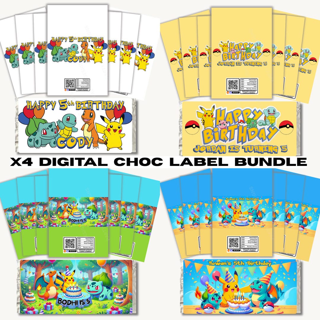 X4 Bundle Pikachu Birthday Theme / Digital Personalised Chocolate ...