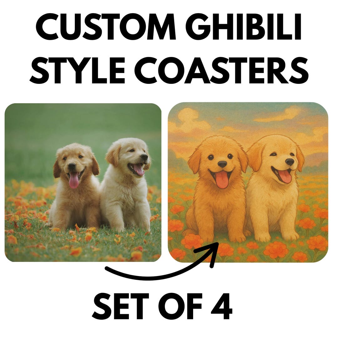 Set of 4 Custom Ghibli Style Coasters – Personalized Anime Art From ...
