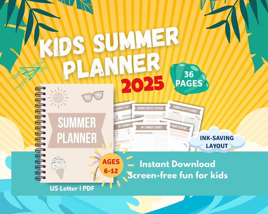 Kids Summer Planner Printable Download Digital Journal Daily Schedule ...