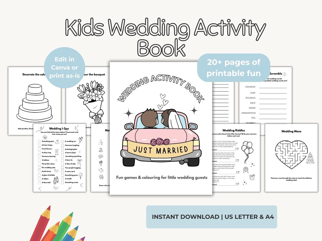 Kids Wedding Activity Book Printable Wedding Colouring Pages & Games ...