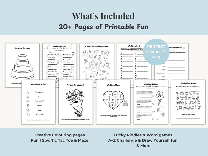 Kids Wedding Activity Book Printable Wedding Colouring Pages & Games ...