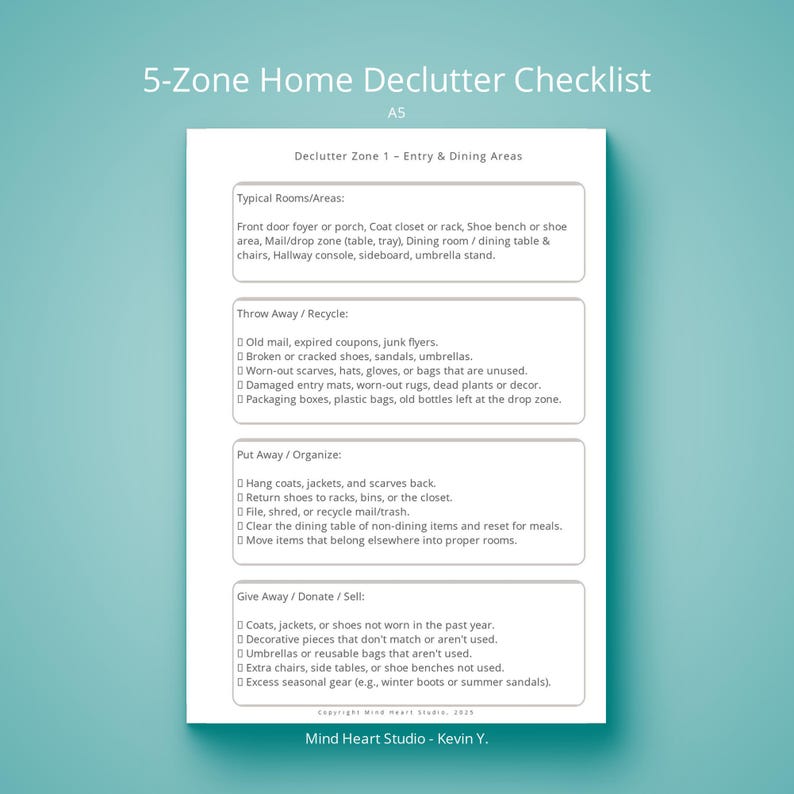 5-zone Home Declutter Checklist | Cleaning Planner & Schedule ...