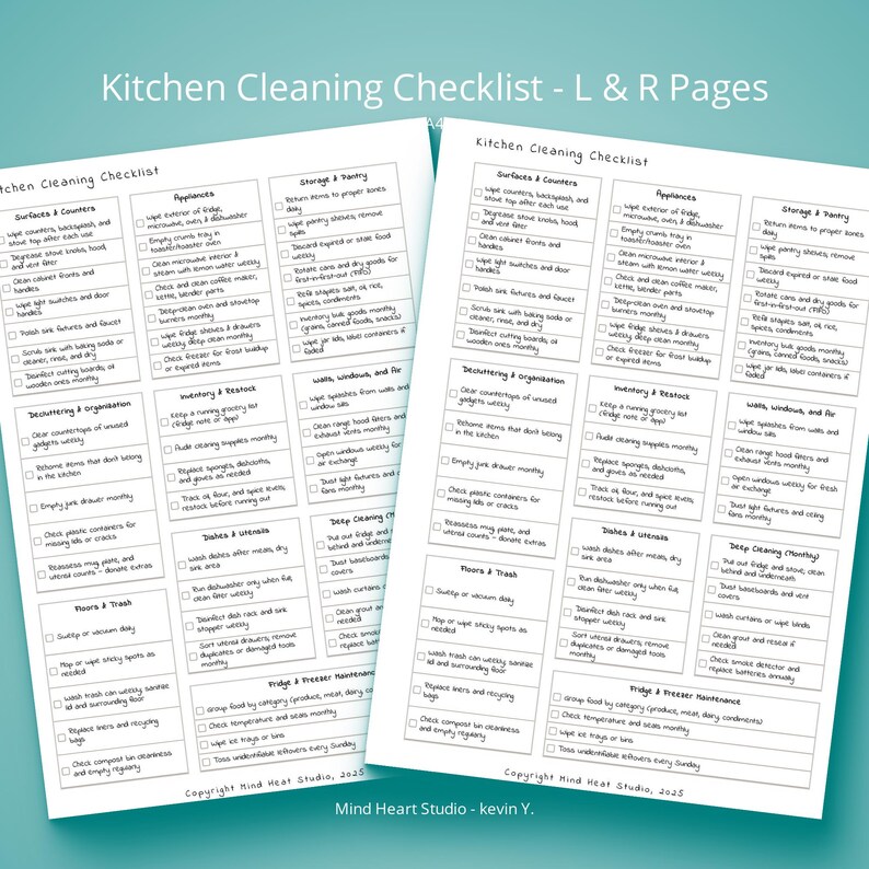 Kitchen Cleaning Checklist | A4 Printable Cleaning Planner, Schedule ...