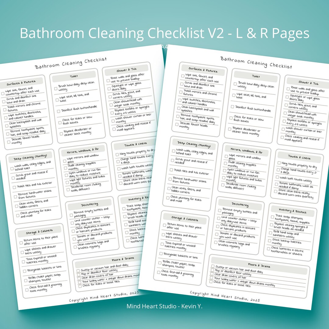 Bathroom Cleaning Checklist | A4 Printable Cleaning Planner, Schedule ...