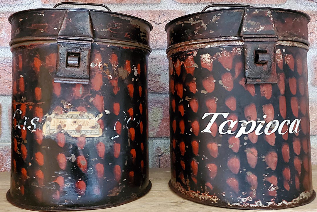 Two Victorian Early 20thc Toleware Painted Dry Goods Storage Canisters ...