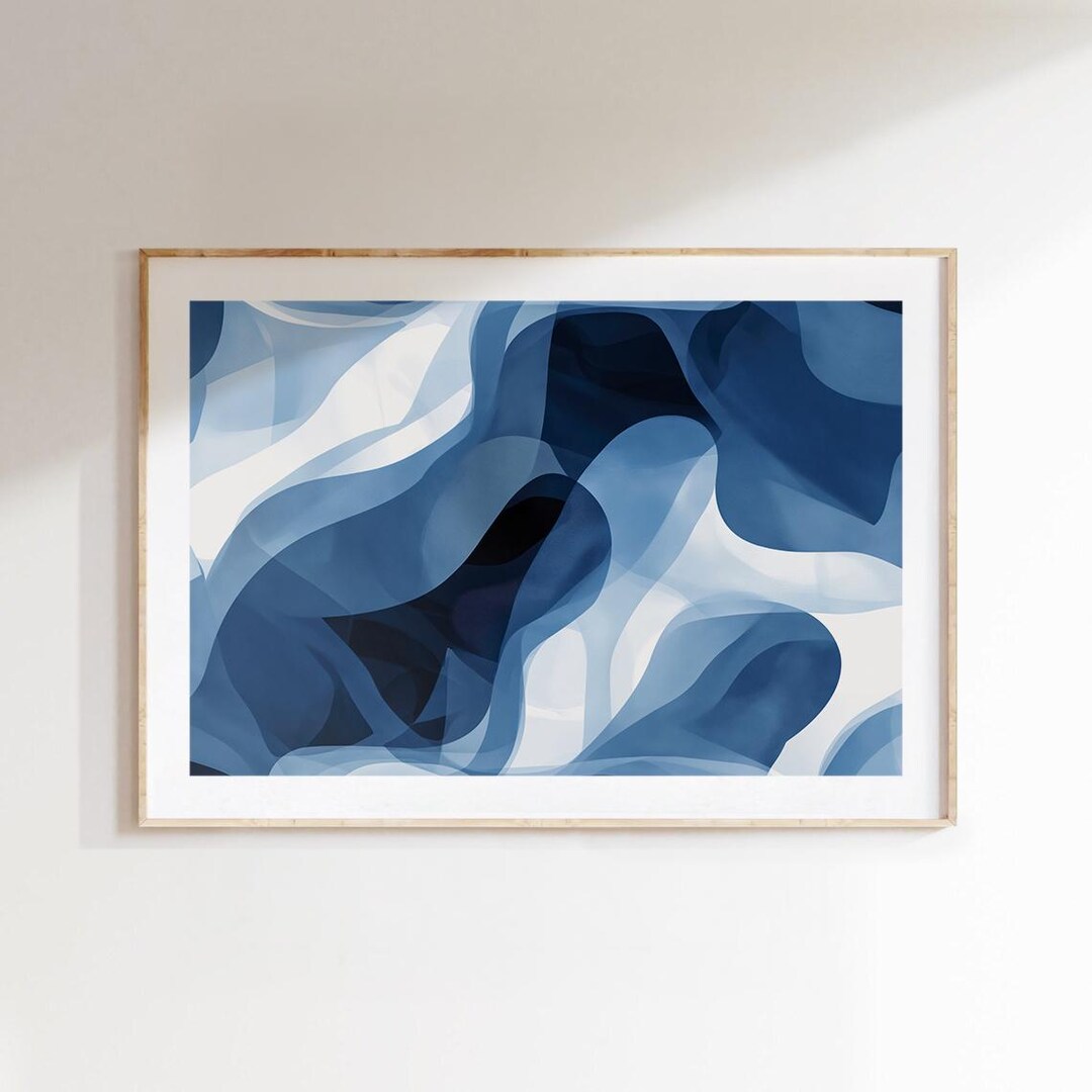 Abstract Watercolor Art Print, Blue Shapes Poster, Neutral Modern Wall ...