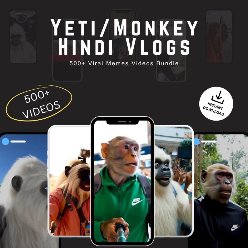 500+ VEO 3 Hindi Monkey & Yeti Vlog Bundle | Viral AI Animal Reels ...