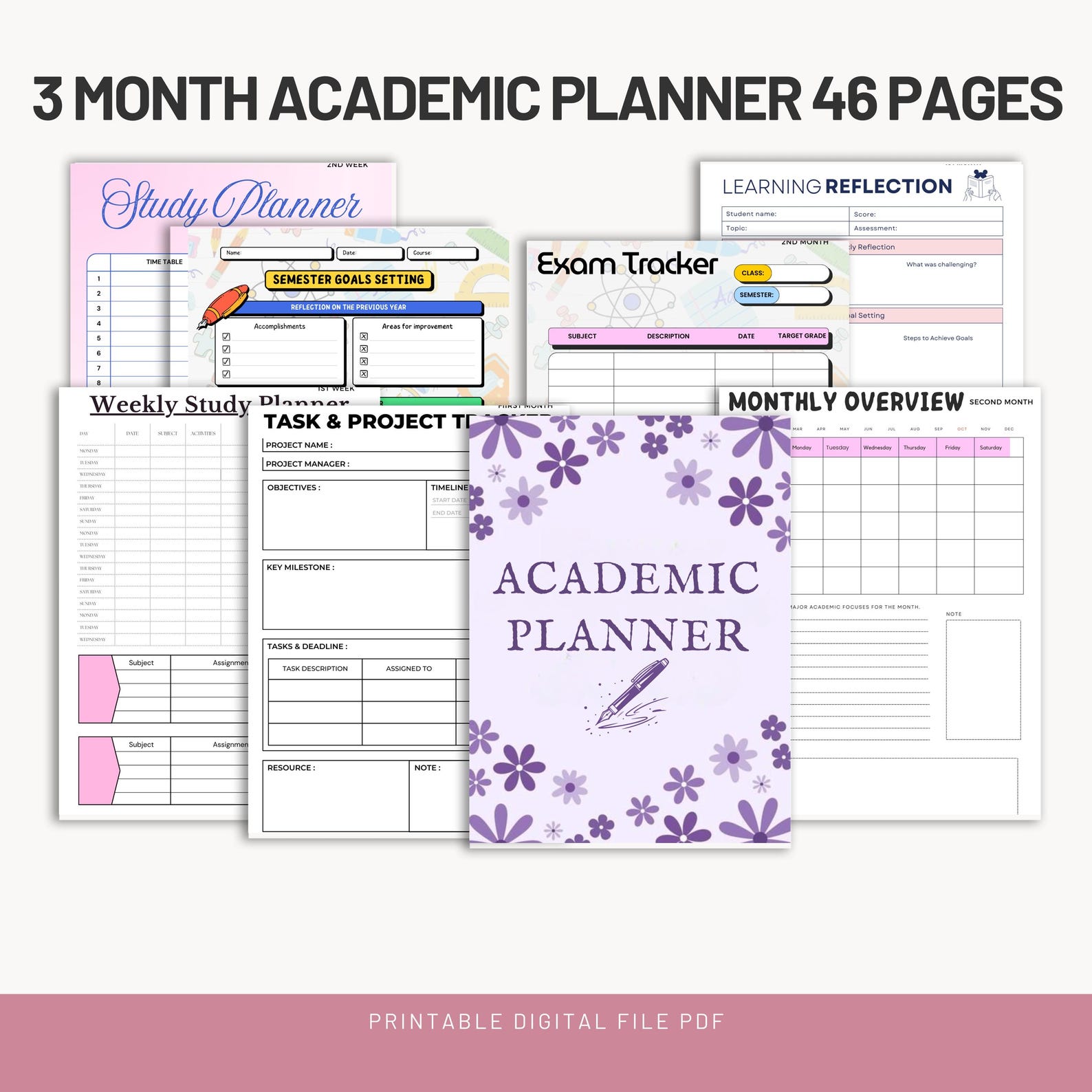 3-month Academic Planner Printable | Undated Student Planner PDF ...