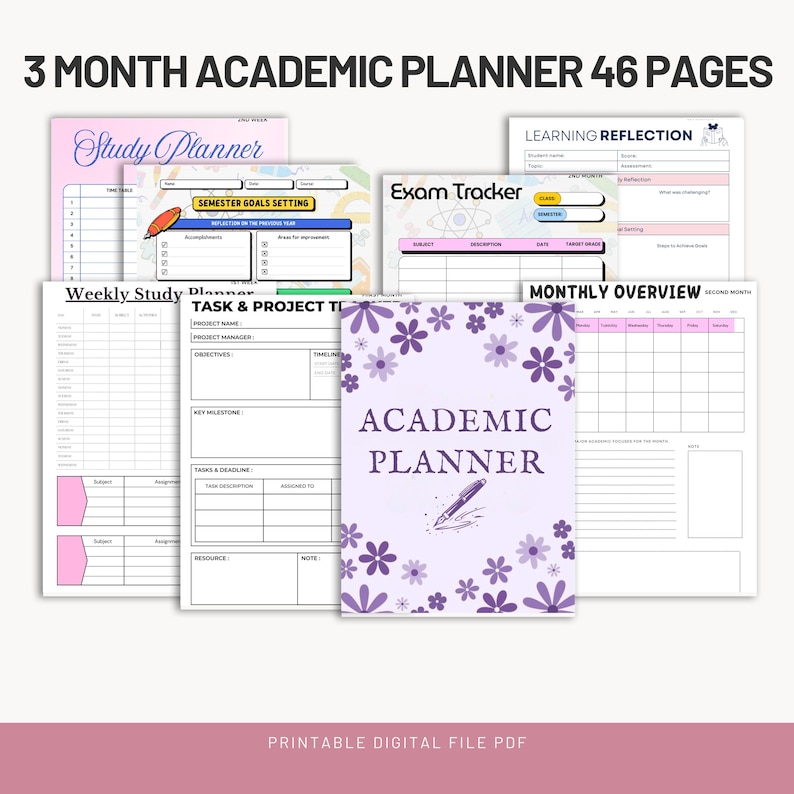 3-month Academic Planner Printable | Undated Student Planner PDF ...