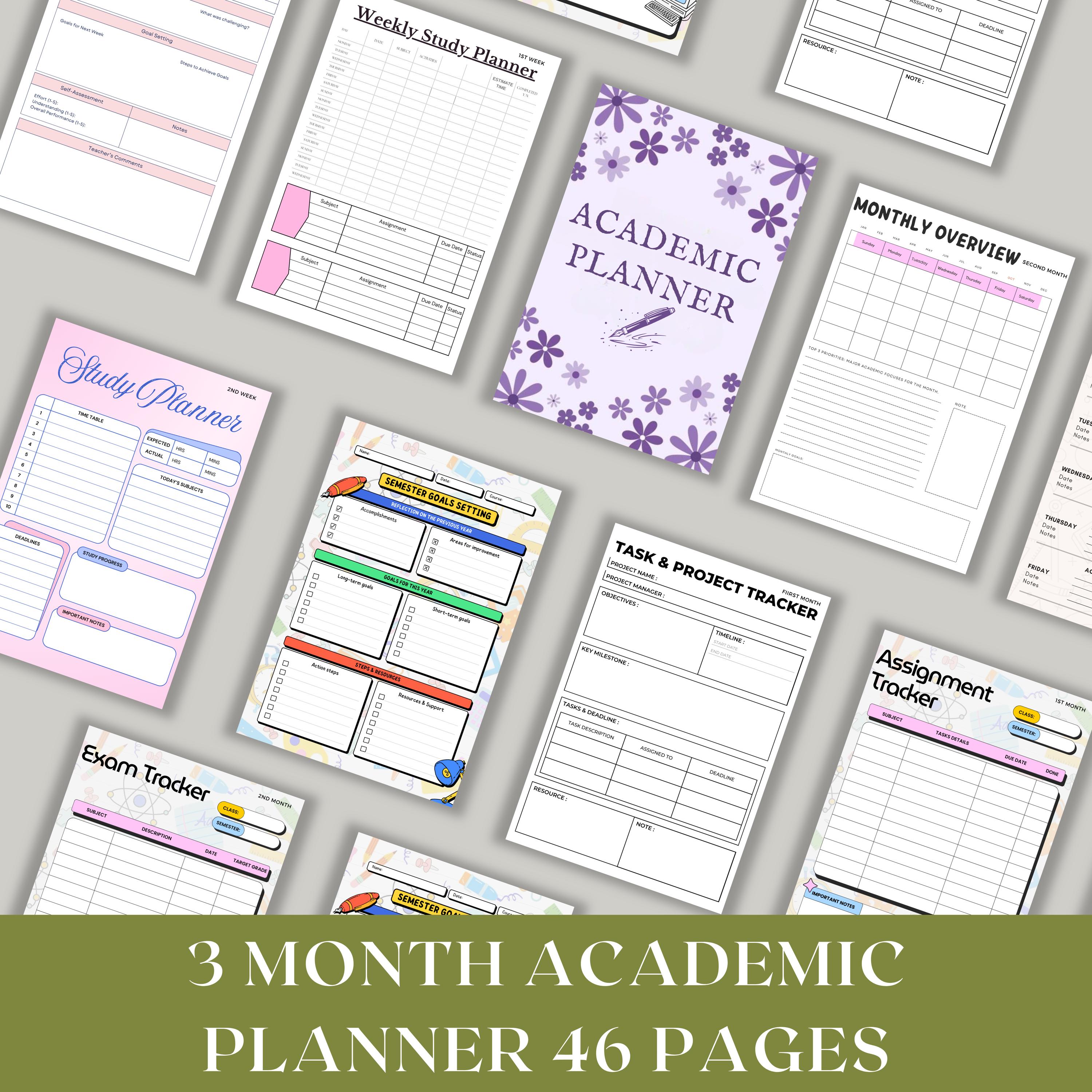 3-month Academic Planner Printable | Undated Student Planner PDF ...