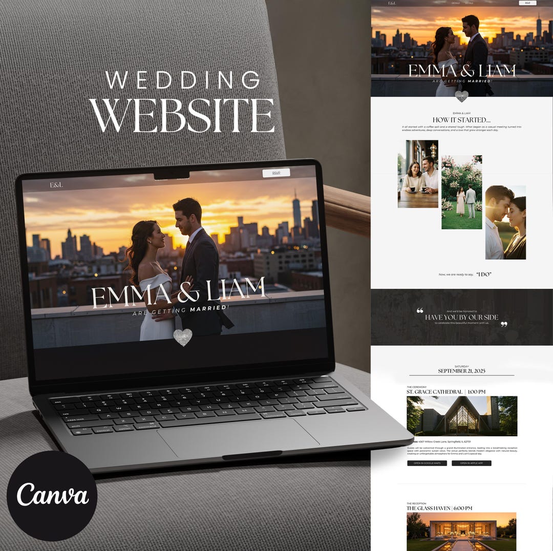 Elegant Wedding Website Template | Canva Editable | Modern Minimalist Digital Invite | Wedding ...