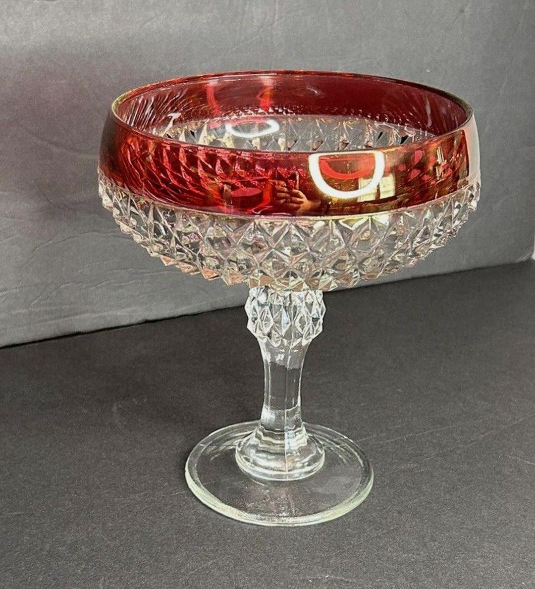 Indiana Glass Ruby Flash Diamond Point Candy Dish – Vintage Red Cut ...