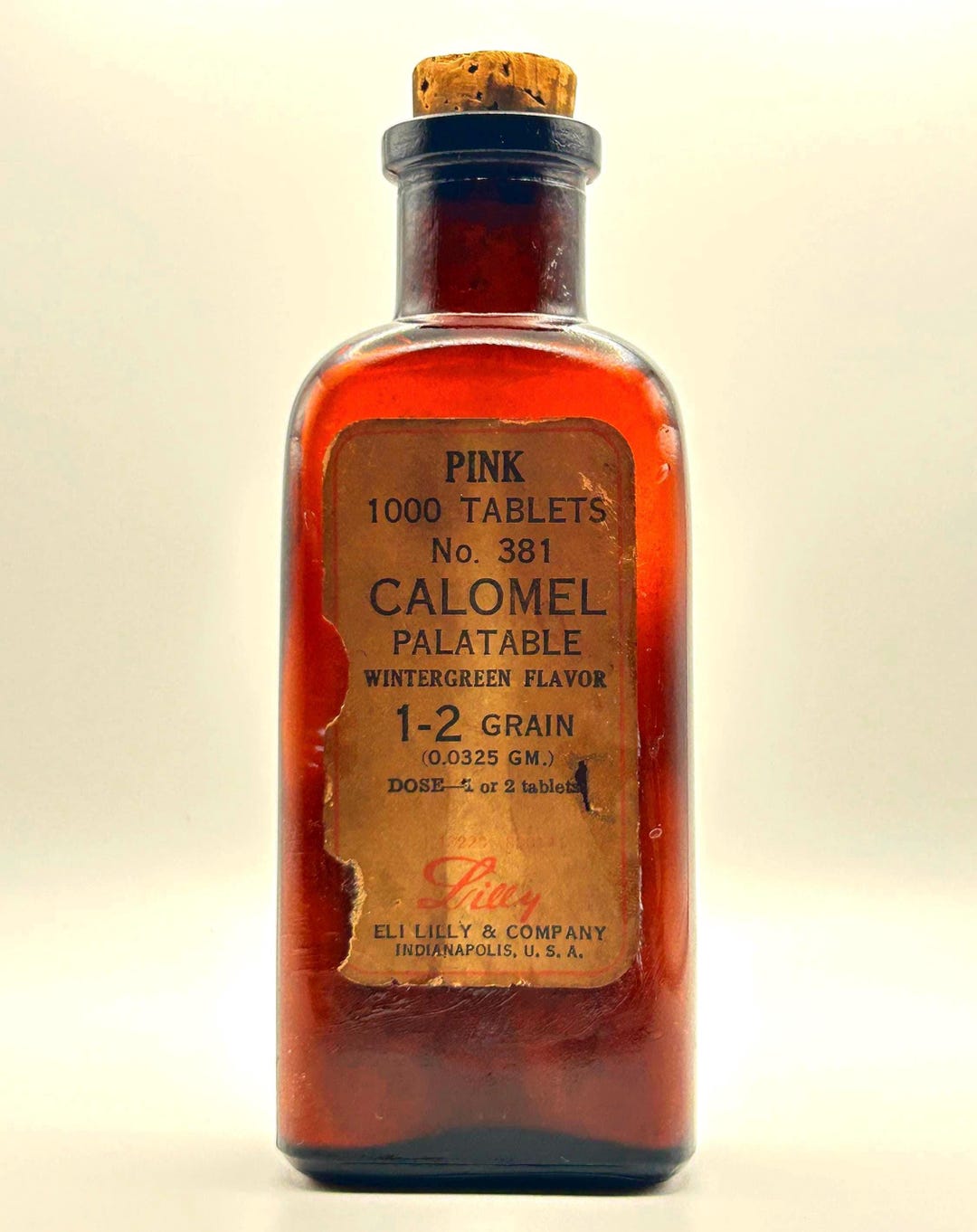 Vintage Amber Apothecary Bottle – Eli Lilly Pink Calomel Tablets With ...