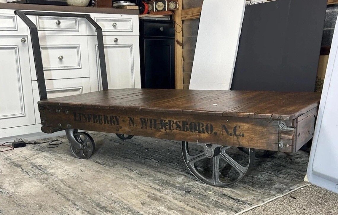 Nutting Factory Cart Coffee Table Restored Industrial Mill Cart Cast ...