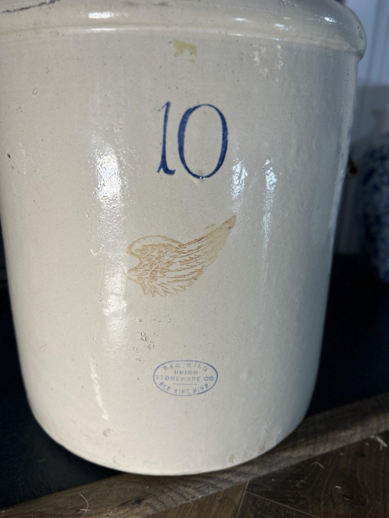 Antique Red Wing 10 Gallon Stoneware Crock Salt Glaze Cobalt Blue ...