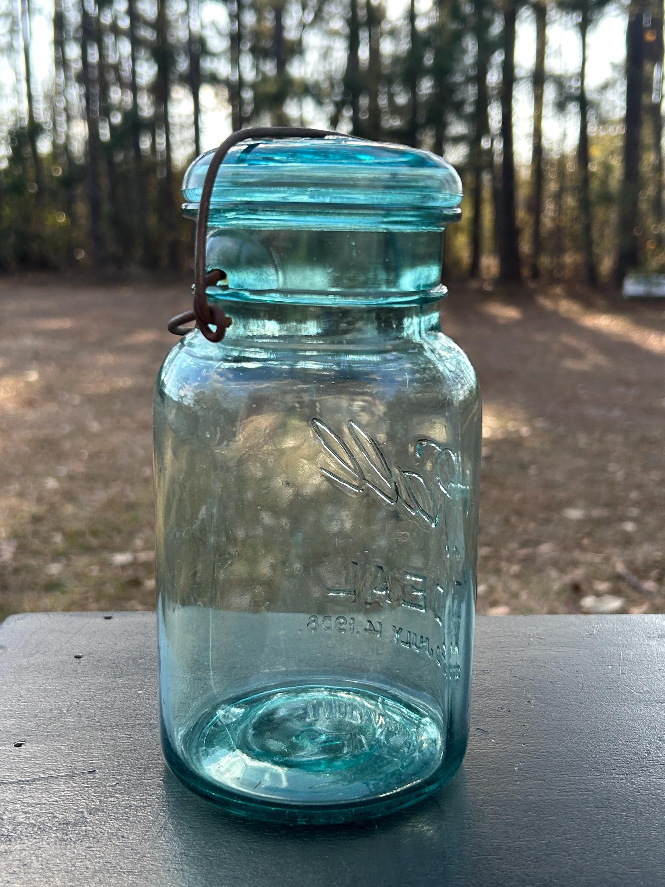 Antique Ball Ideal Aqua Quart Mason Jar PAT'D July 14 1908 Base Stamp ...