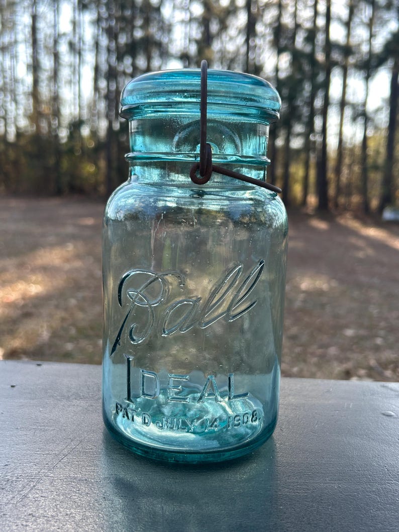 Antique Ball Ideal Aqua Quart Mason Jar PAT'D July 14 1908 Base Stamp ...